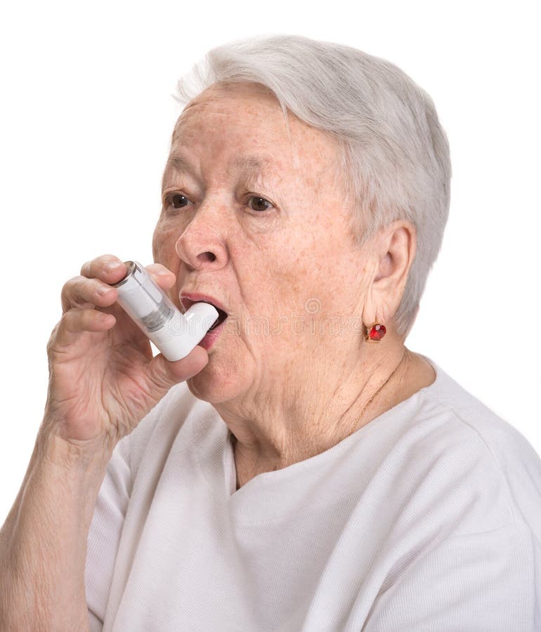 Senior Woman with Asthma Inhaler Stock Image - Image of bronchitis ...