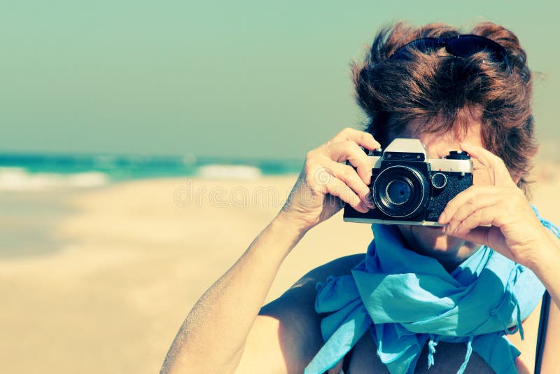 Senior woman at the beach stock photo. Image of portrait - 53944688