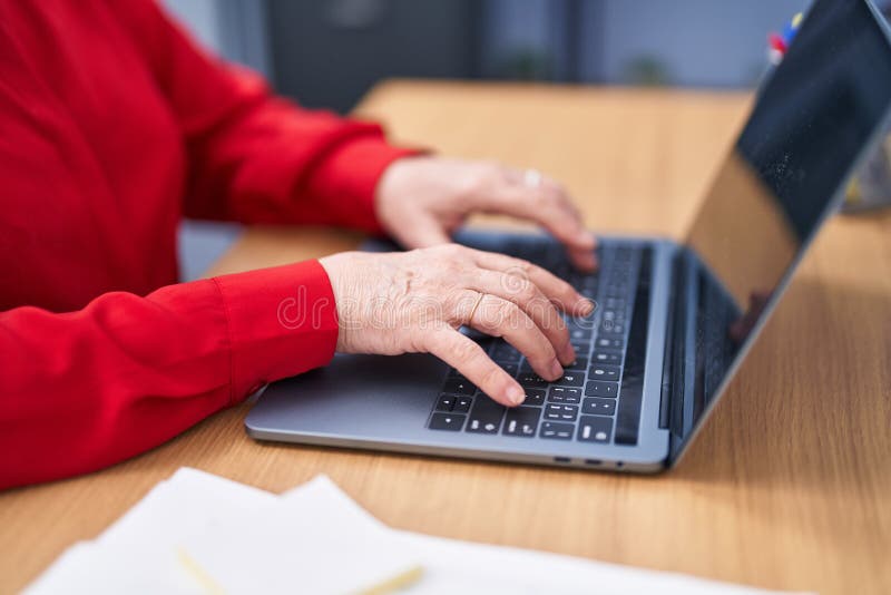 Senior Woman Business Worker Using Laptop Working at Office Stock Image ...