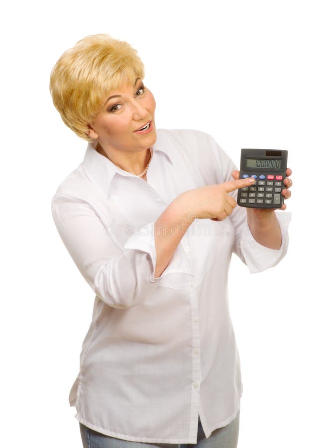 Headshot of Young Blonde Woman with Calculator Stock Image - Image of ...