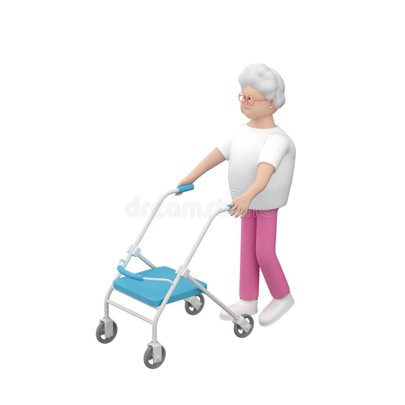 Senior Woman Character with Walking Frame with Wheels Stock ...