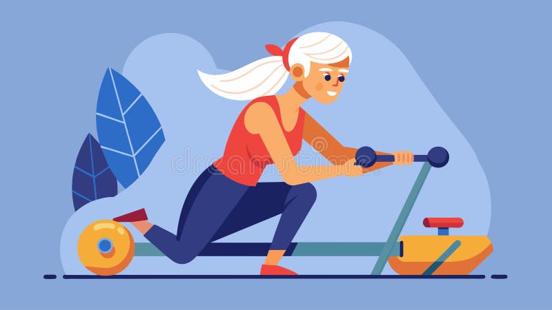A Senior Woman Confidently Using the Rowing Machine Building Strength ...