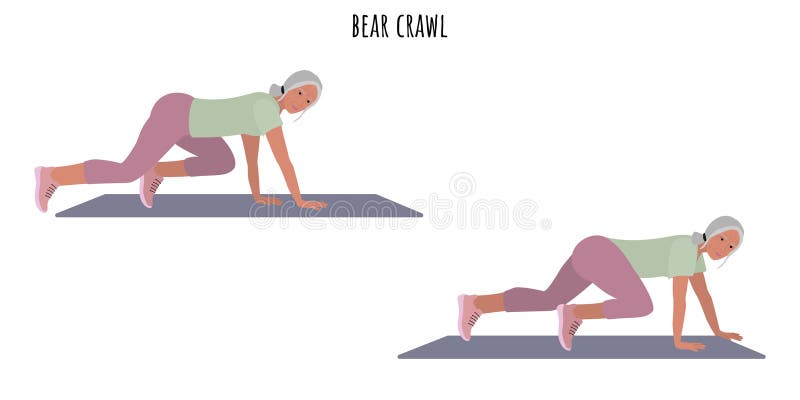 Senior Woman Doing Bear Crawl Exercise Stock Vector - Illustration of wellness, athletic: 296249483