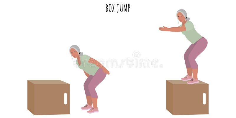 Senior Woman Doing Box Jump Exercise Stock Illustration - Illustration ...