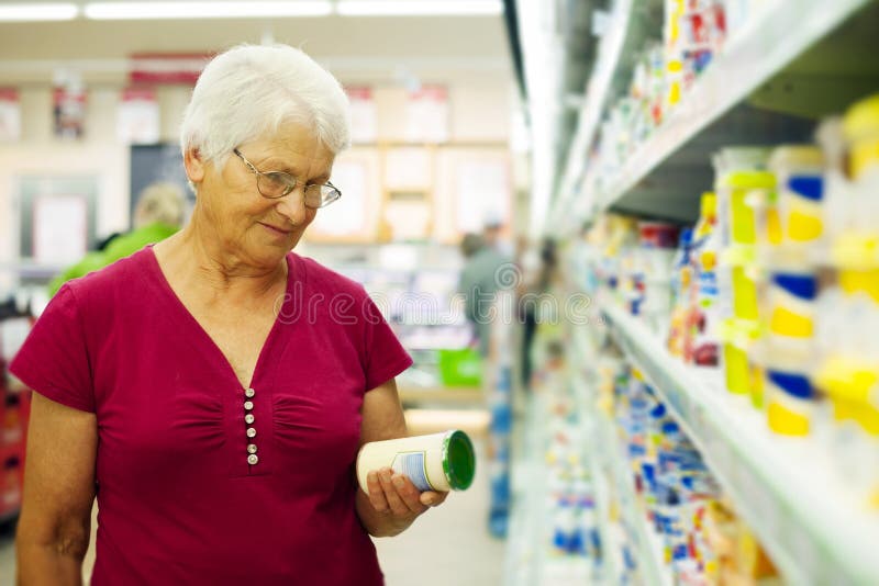 Senior Woman in Groceries Store Stock Image - Image of hair, life: 29361205
