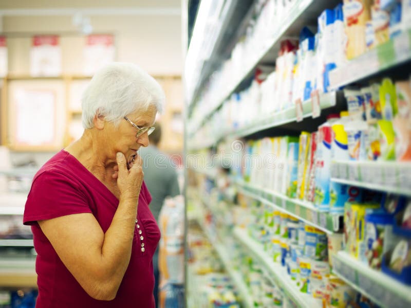 Senior Woman in Groceries Store Stock Photo - Image of ingredient ...