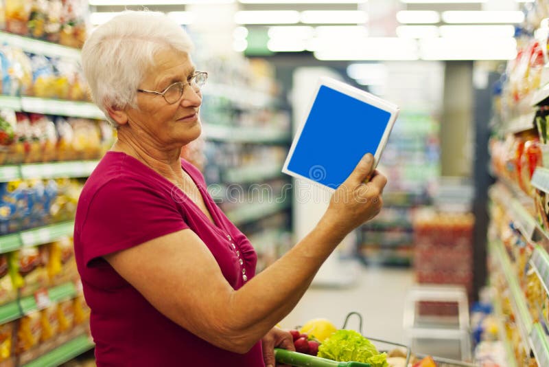 Senior Woman in Groceries Store Stock Image - Image of aisle, female ...