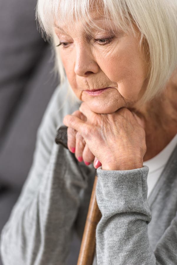 An Old Woman Using A Wooden Cane Stock Vector Illustration Of Hair