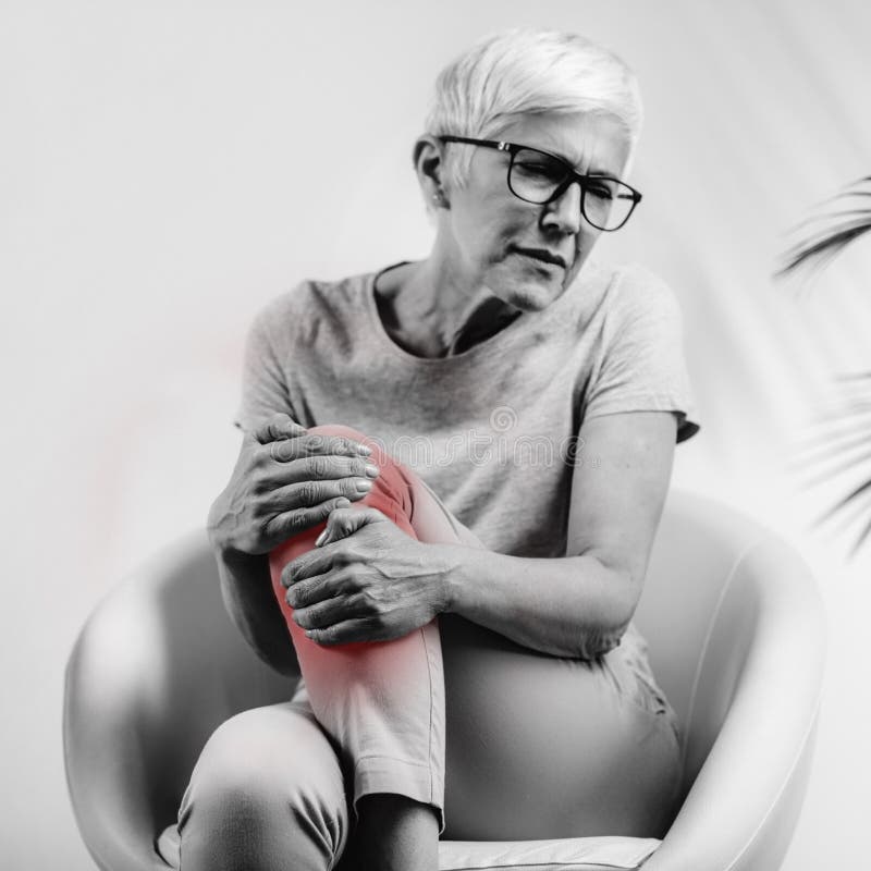 Senior Woman with Knee Pain Stock Photo - Image of home, knee: 230798478