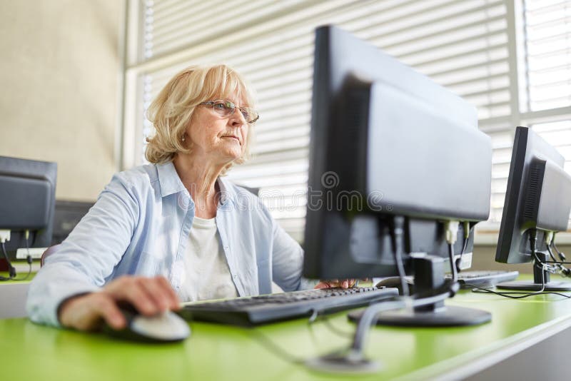 Senior Woman in Computer Course Stock Image - Image of community ...