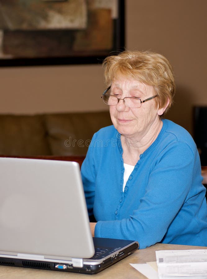 Senior Woman Looking at Computer Stock Image - Image of lady ...