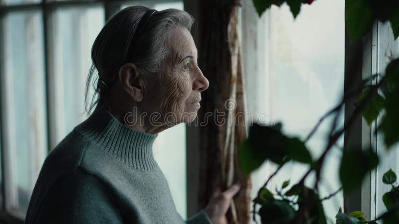 Senior Woman Looking Outside the Window Stock Video - Video of fate ...