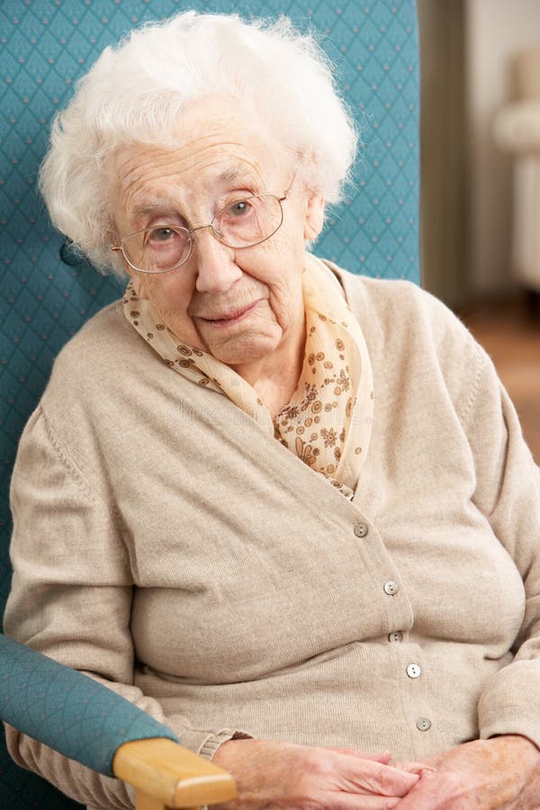 Senior Woman Sad Cry Rocking Chair Fireplace Stock Image - Image of ...