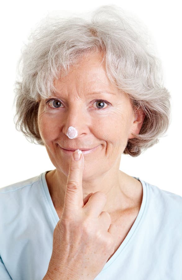 Senior Woman with Lotion Blob on Stock Photo - Image of beautiful, head ...