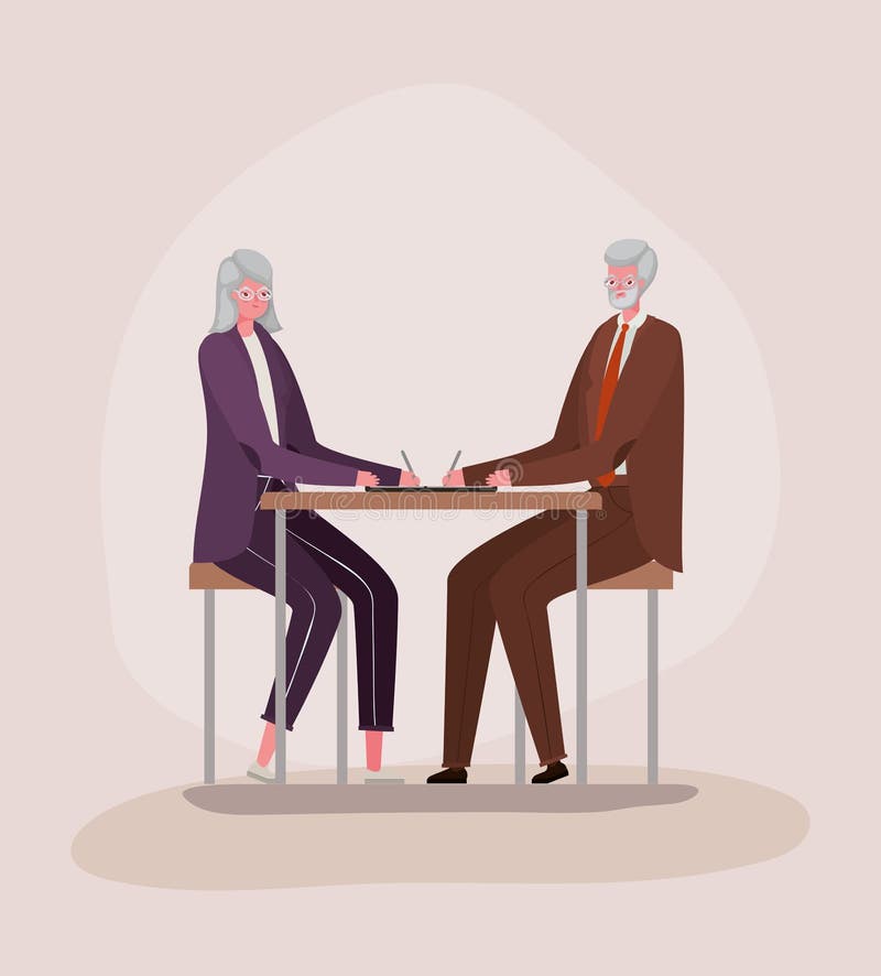 Senior Woman And Man Cartoons At Desk Vector Design Stock Vector