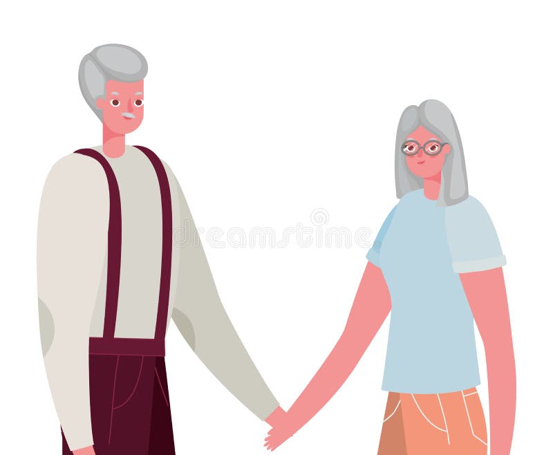 Senior Woman And Man Cartoons Holding Hands Vector Design Stock Vector