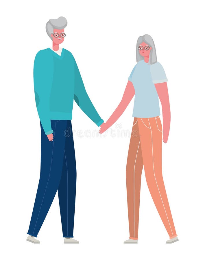 Senior Woman And Man Cartoons Holding Hands Vector Design Stock Vector