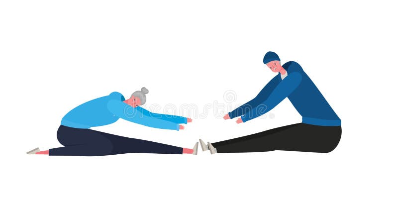 Senior Woman And Man Cartoons Stretching Vector Design Stock Vector