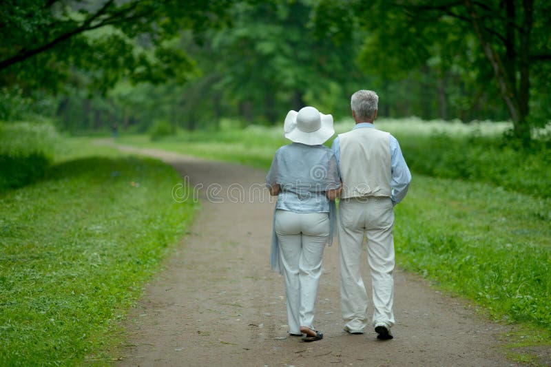 Senior Woman and Man in Park. Back View Stock Image - Image of feeling ...