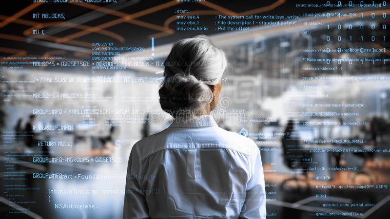 Senior Woman Programmer Engaged in LISP AI Engineering Stock Photo - Image of virtual, chat ...