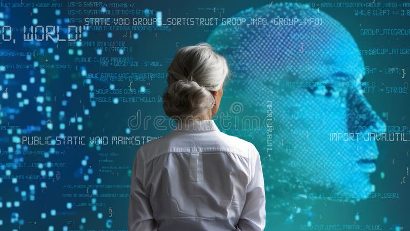 Senior Woman Programmer Engaged in LISP AI Engineering Stock Image ...