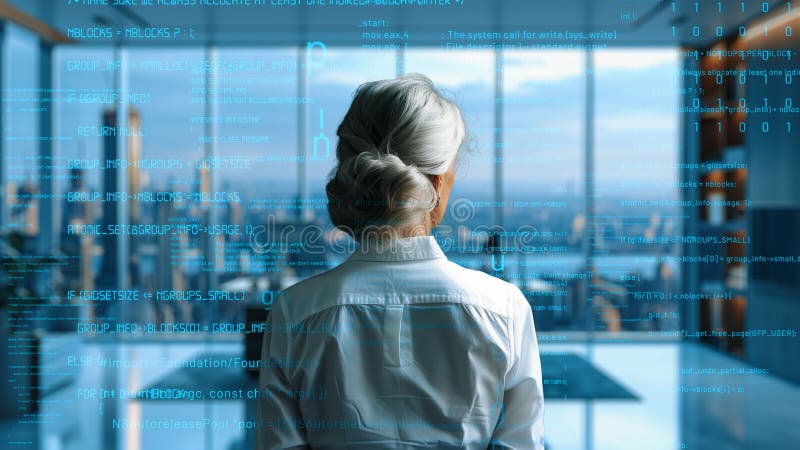 Senior Woman Programmer Engaged in LISP AI Engineering Stock Photo - Image of robot, tech: 310029266