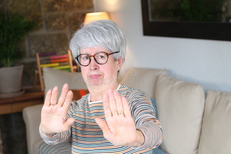 Senior Woman Refusing with Hand Gesture Stock Image - Image of ...