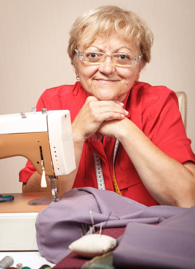 Senior Woman Sewing on a Sewing Machine Stock Image - Image of clothing ...