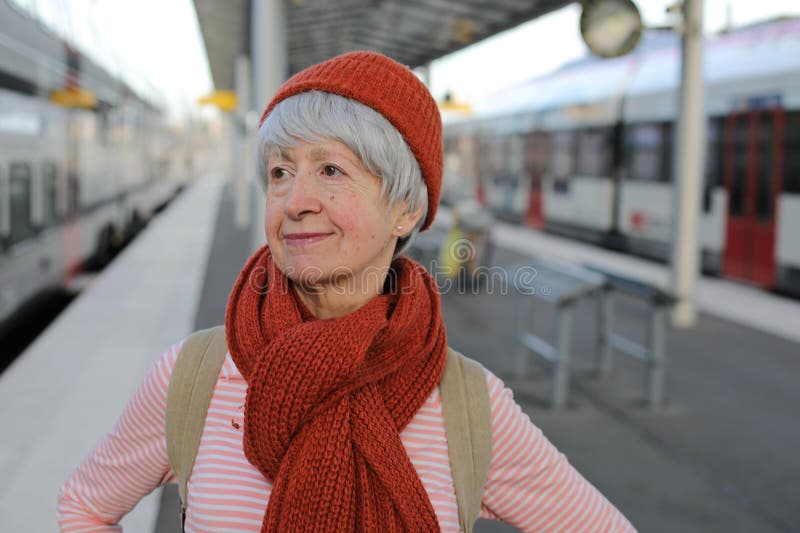 Senior Woman Traveling by Train Stock Photo - Image of transportation ...