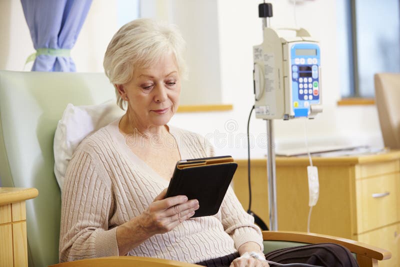Senior Woman Undergoing Chemotherapy with Digital Tablet Stock Photo ...