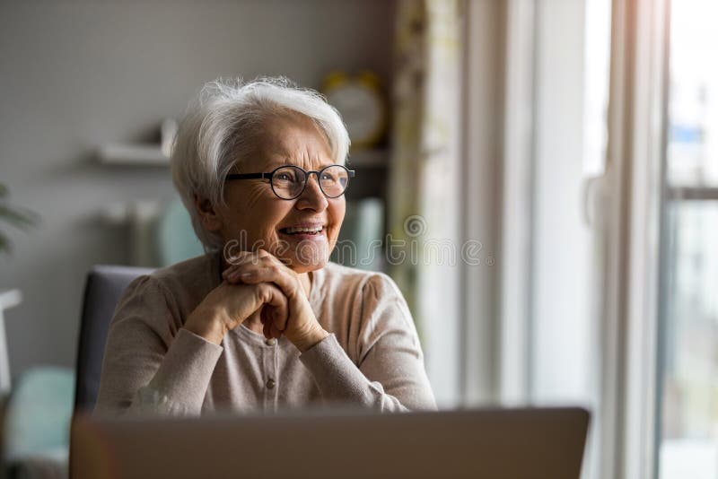 Senior Woman Using Laptop at Home Stock Photo - Image of house, healthy ...