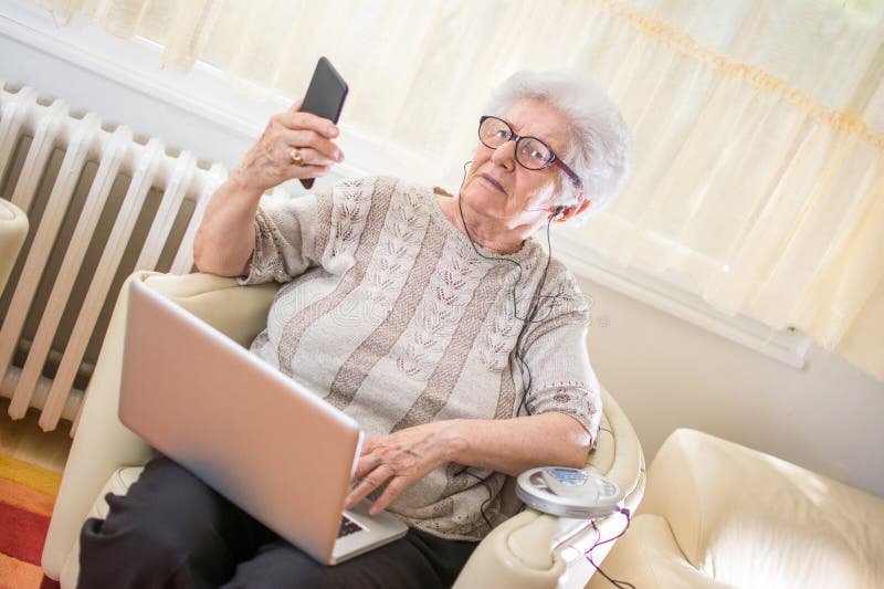 Senior Woman Using Modern Technology Stock Image - Image of granny ...
