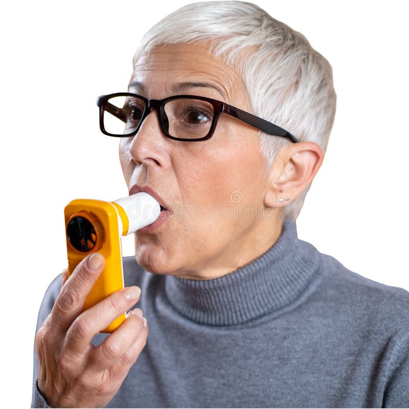 Senior Woman Using Spirometer. Isolated, Transparent Background Stock ...