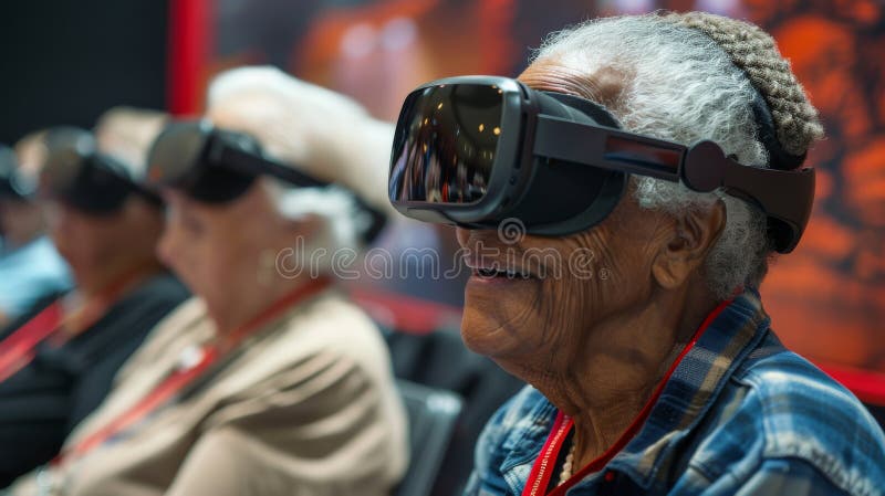 Senior Woman in VR Headset Virtual Reality Fun Experience Technology ...