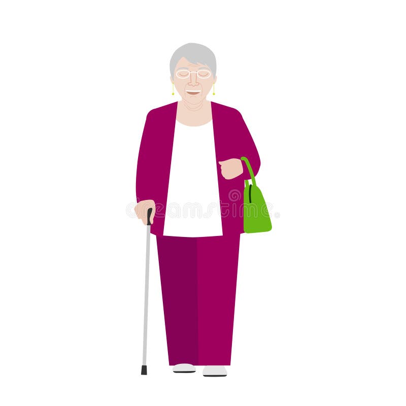 Senior Woman Old Lady Walking Cane Stock Illustrations 301 Senior