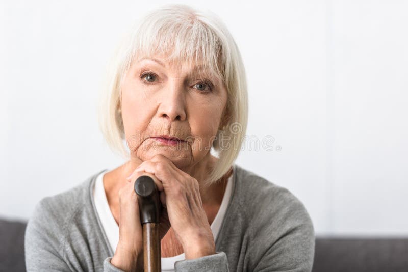 An Old Woman Using A Wooden Cane Stock Vector Illustration Of Hair