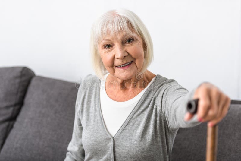 An Old Woman Using A Wooden Cane Stock Vector Illustration Of Hair