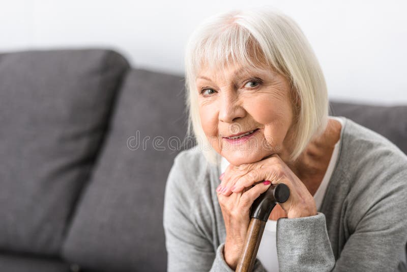 An Old Woman Using A Wooden Cane Stock Vector Illustration Of Hair