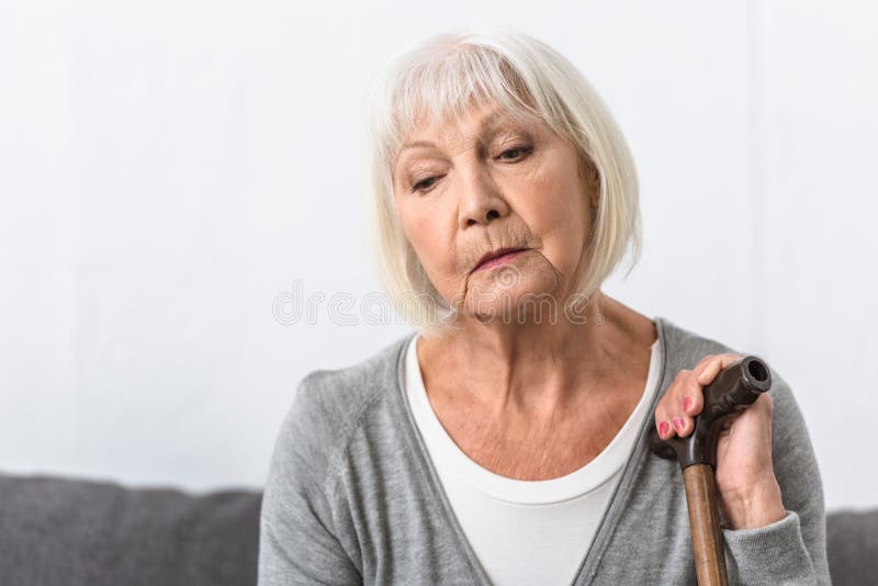 An Old Woman Using A Wooden Cane Stock Vector Illustration Of Hair