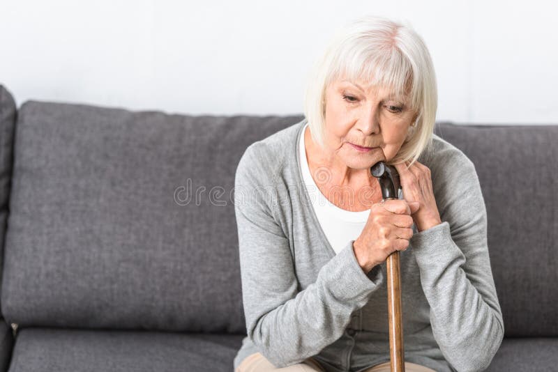 An Old Woman Using A Wooden Cane Stock Vector Illustration Of Hair