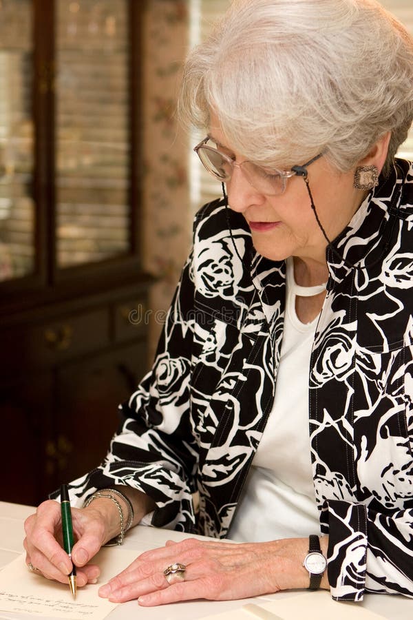 Senior Woman Writing Letter Stock Image - Image of home, holding: 11729205