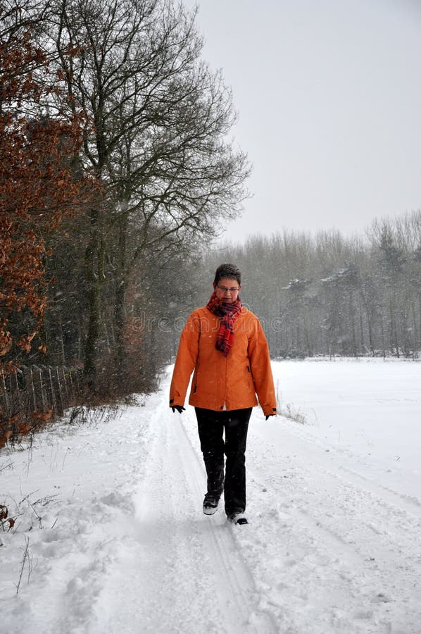 Senior Women Walking in the Cold Snow Stock Photo - Image of lifestyle ...