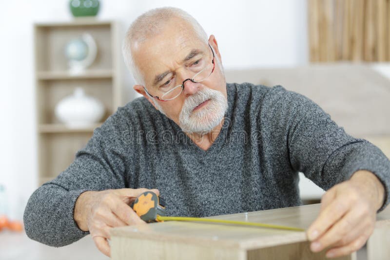 Senior Working with Wood at Home Stock Image - Image of ...