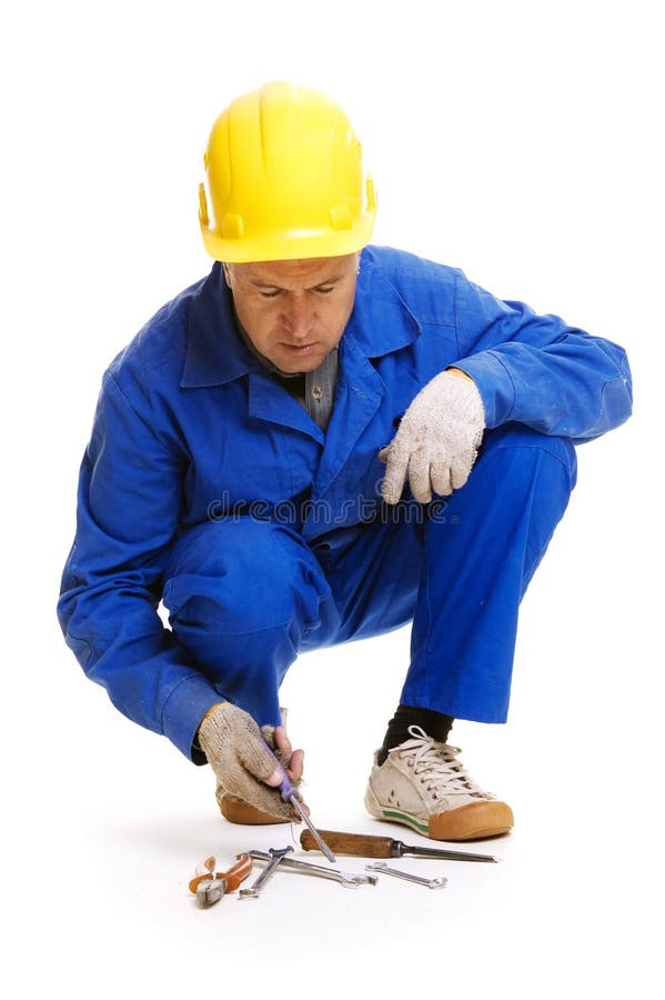 Senior Workman Selects the Tools Stock Image - Image of journeyman ...