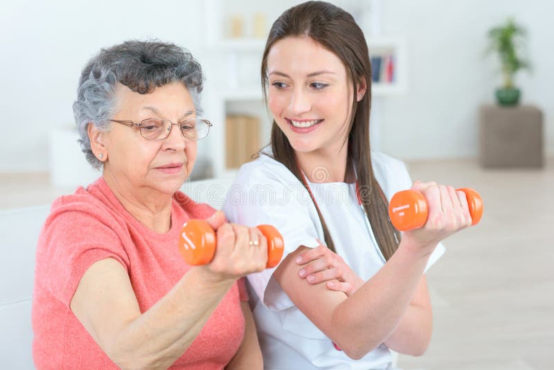 Senior and Young Women Doing Exercises Stock Image - Image of private ...