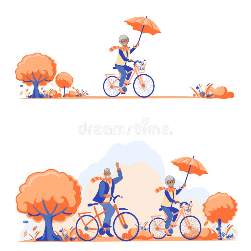 Elderly People Ride Bicycles in the Autumn in the Park Stock Vector ...