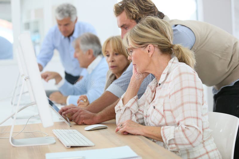 Seniors in Business Training Class with Instructor Stock Image - Image ...