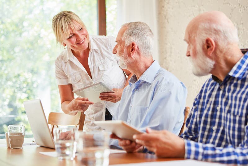 Seniors at Computer Class with Tablet Computer Stock Image - Image of ...