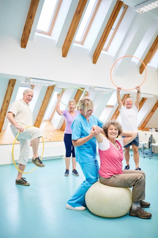 Seniors in the Gym Class Have Fun Stock Photo - Image of pensioner ...