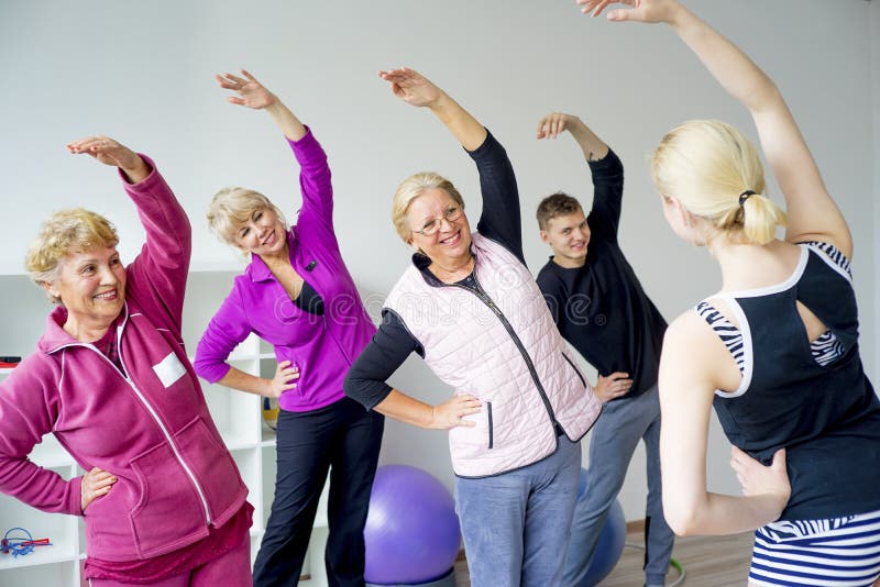 Seniors at gym stock photo. Image of exercising, caucasian - 98427734